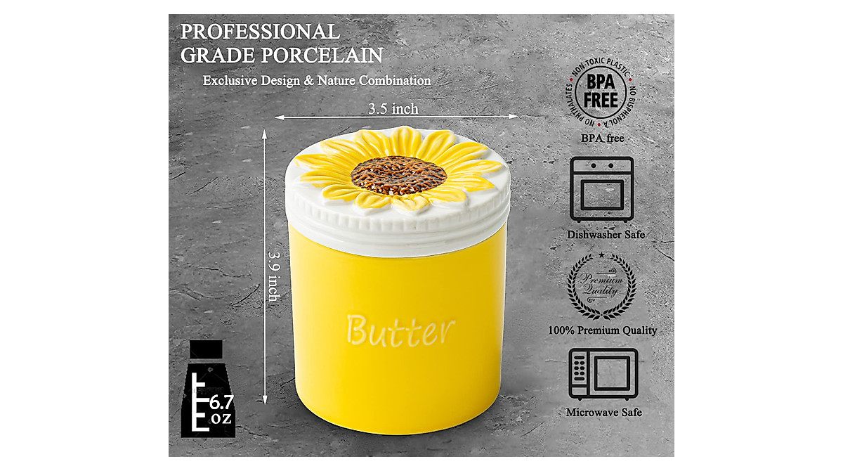 Stylish Sunflower Butter Crock for Soft Spreadable Butter