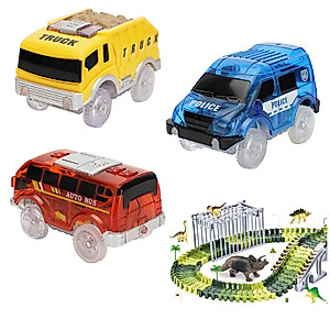 Tracks Cars only Replacement, Race Cars for Tracks Glow in the Dark, Light up Racing Car Track Accessories with 5 Flashing LED Lights, Compatible with Most Tracks for Kids Boys and Girls(3pack)