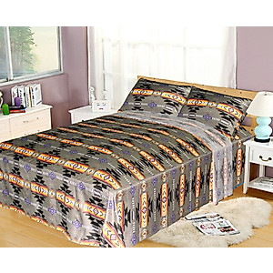 Nu Trendz Southwest Design (Navajo Print) Grey 4 Piece Sheet Set King Size, Design #16112