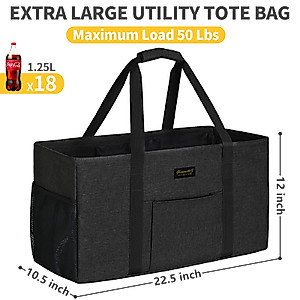 GhvyenntteS Stand Up Extra Large Utility Tote Bag with Metal Wire Frame & Reinforced Bottom Board, Thirty One Utility Tote, Foldable Reusable Grocery Bags with Pockets