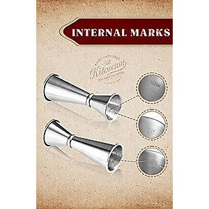 KITESSENSU Jigger for Bartending, Japanese Jigger 2 oz 1 oz with Measurements Inside, 18/8 Stainless Steel Cocktail Jiggers