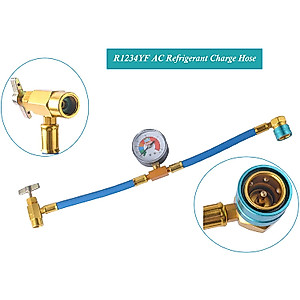 R1234YF Refrigerant Charge Hose Kit, R-1234YF AC refrigerant Can Hose with Gauge, 1/2 LH Can Opener Tap And R1234YF Low Side Adapter