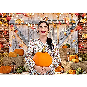 AIIKES 7X5FT Fall Thanksgiving Backdrop Autumn Pumpkin Harvest Barn Door Photography Backdrop Light Post Maple Leaves Haystack Thanksgiving Party Decorations Photo Studio Prop 12-457