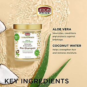 African Pride Moisture Miracle Aloe & Coconut Water Pre-Shampoo Detangler & Pre-conditioner - Helps Minimize Hair Breakage for Natural Coils & Curls, 18 oz.
