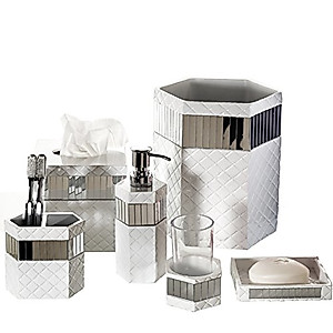 Creative Scents White Bathroom Trash Can – Decorative Mirrored Waste Basket for Bathroom - Space Friendly Wastebasket Rubbish Bin for Elegant Bathroom Decor (Quilted Mirror Collection)