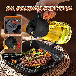 XIDIAK Oil Dispenser for Kitchen, 2 in 1 Oil Dispenser and Oil Sprayer, 16.5oz/470ML Oil Dispenser Bottle Spray and Pour with Brush for Air Fryer, Kitchen, Salad, Frying, BBQ