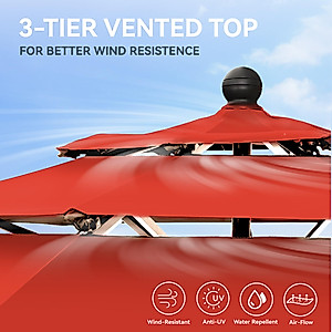 GREEN PARTY 10ft Outdoor Patio Umbrella, [Auto-Tilting] 3 Tiers Market Table Umbrellas with 1.5" Pole, 8 Sturdy Ribs, 3-Year-Non-Fading for Garden Deck Pool Backyard, Orange Red