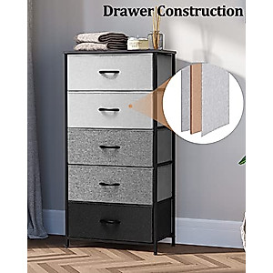 JOINHOM Dresser Storage Tower with 5 Drawers, Fabric Tall Dresser Drawer for Bedroom, Office, Entryway, Living Room and Closet- Sturdy Steel Frame, Easy Pull Bins & Wooden Top