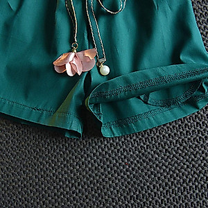 Guodeunh Baby Toddler Girls Summer Outfits Kids Flower Print T-Shirt Sleeveless Top Belt Shorts Pants Set(Green,6-7Years)