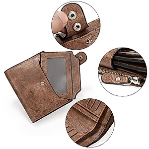 UTO Womens Wallet RFID Blocking PU Leather Bifold Snap Card Holder Money Coins Organizer Purse Brown