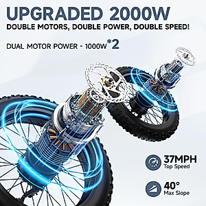 COFANSON 2000W Electric Bicycle for Adults- Moped Style Ebike with 1144WH Battery Pack up to 50 Miles 37MPH, 26" Fat Tire, 7-Speed, 6-Layer Suspension