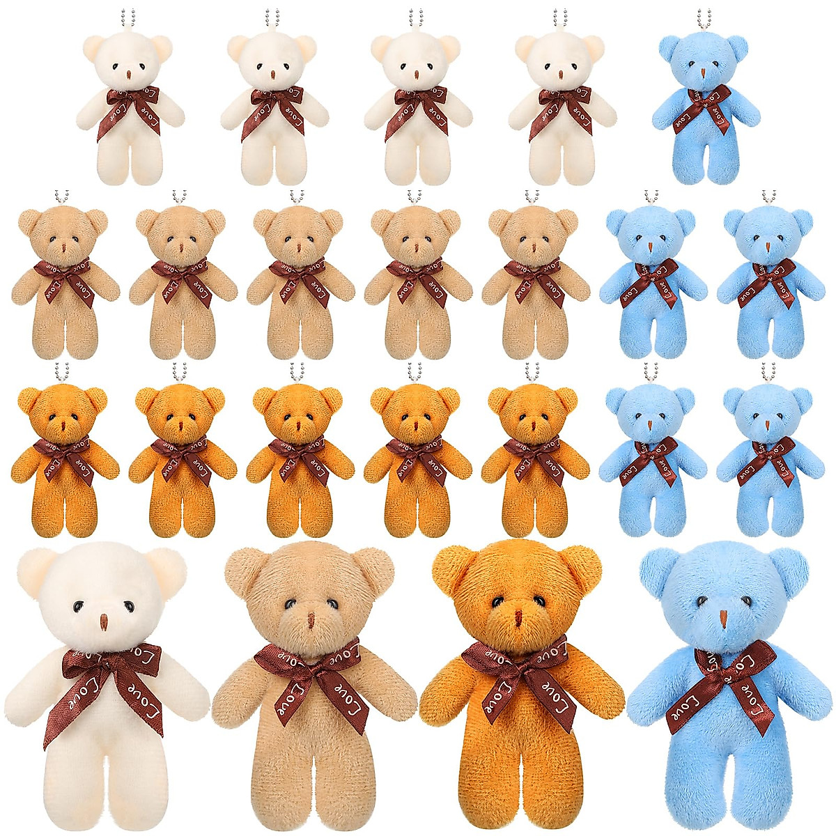 Skylety 24 Pcs Mini Bears 4.7 Inch Tiny Bears Doll Bulk Soft Mini Stuffed Animals for DIY Keychain for Graduation Birthday Baby Shower Wedding Party Favors