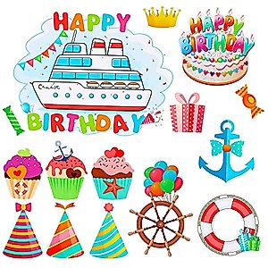 15 Pcs Birthday Cruise Door Decorations Funny Cruise Door Magnets Magnetic Cruise Accessories Must Haves Carnival Happy Birthday Door Sign Reusable Birthday Magnets for Ship Party Refrigerator Cabin