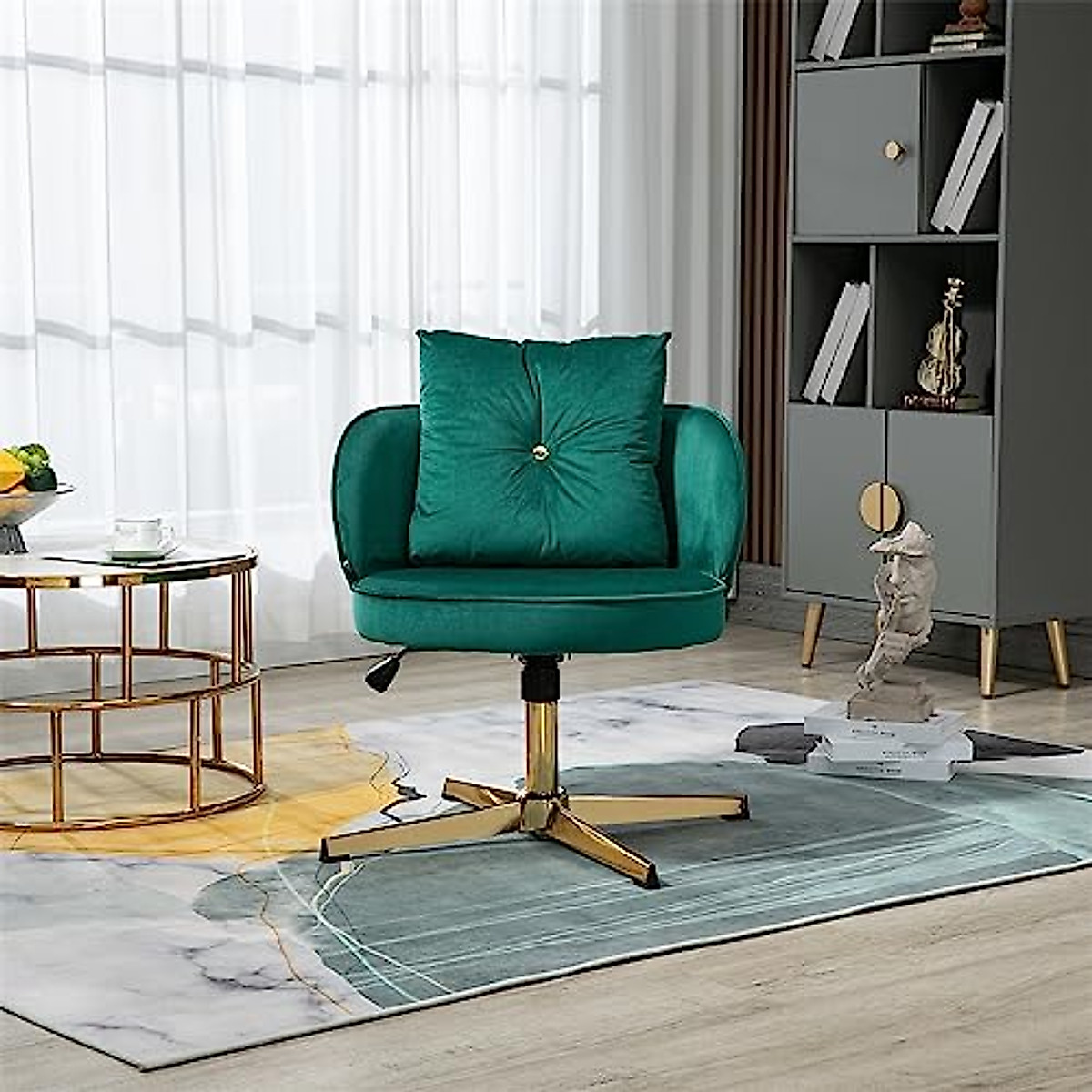 Swivel Shell Office Chair, Home Office Desk Chair, Modern Adjustable Computer Executive Chair with Wheels and Lumbar Support, Swivel Task Chair for Small Space, Living Room, Make-up, Studying, Green
