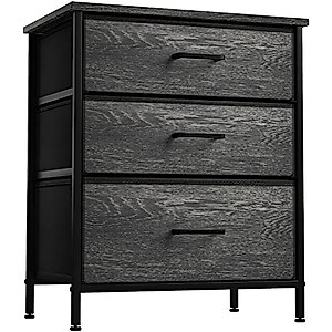 Sorbus Nightstand Dresser with 3 Faux Wood Drawers - Bedside Table Chest with Storage - Bedroom, Living Room, Closet & Dorm Furniture-Lamp Stand - Steel Frame, Wood Top, Easy Pull Fabric Bins