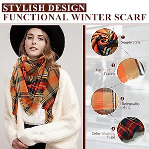 BFONS Plaid Blanket Scarf Winter Fall Scarfs for Women, Warm Soft Chunky Large Blanket Wrap Shawl Oversized Scarves Gift For Women Orange