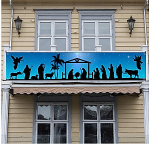 Manger Scene Religious Christmas Yard Signs-Holy Nativity Christmas Banner Large Xmas Yard Sign for Religious Christmas Decoration
