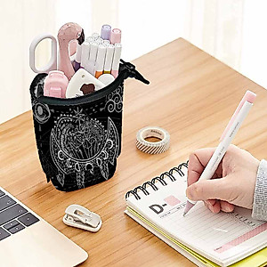 Swono Moon Dreamcatcher Colored Pencil Case Flowers Crystals Stars Arrows Feathers Boho Chic Style Standing Pencil Case Pencil Holder Pencil Pouch Cosmetics Pouch Makeup Office Bag Black White