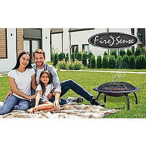 Fire Sense 60873 Fire Pit Portable Folding Round Steel with Folding Legs Wood Burning Lightweight Included Carrying Bag & Screen Lift Tool - Black - 22"
