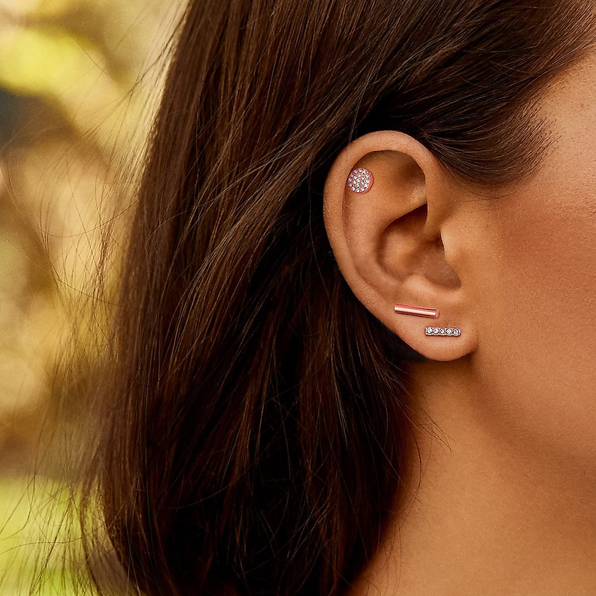 FASACCO 10Pairs Flat Back Earrings for Women Men - Hypoallergenic 14K Gold Plated Stainless Steel Flatback Stud Small Huggie Hoop Earrings 20G Tiny Gold Stud Earring Sets for Multiple PIercing Rose