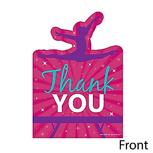 Big Dot of Happiness Tumble, Flip and Twirl - Gymnastics - Shaped Thank You Cards - Birthday Party or Gymnast Party Thank You Note Cards with Envelopes - Set of 12