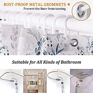 Leopinky 4pcs Shower Curtain Set, Plant Bathroom Sets with Shower Curtain and Rugs, Botanical Nature Leaf Bath Curtain Set with 12 Hooks for Bathroom (71" X 71", Blue)