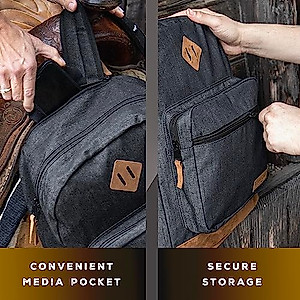 Wrangler Yellowstone Genuine Denim Sturdy Backpack for Travel Classic Logo Casual Daypack for Travel with Padded Laptop Notebook Sleeve (Black Denim)