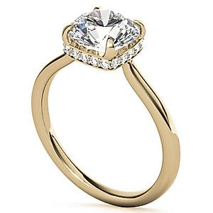 10K Solid Yellow Gold Handmade Engagement Ring 1.50 CT Round Cut Moissanite Diamond Solitaire Wedding/Bridal Rings Set for Women/Her, Awesome Rings Gift for Wife