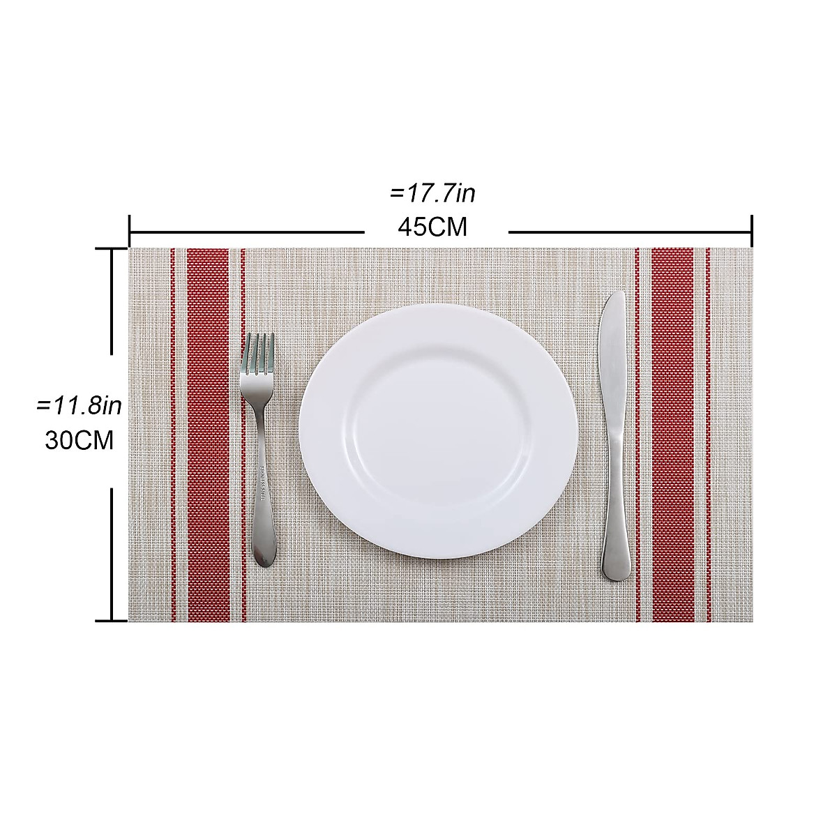 Vinjiasin Placemats Set of 4 Vinyl Woven Red Stripes Table Mats Washable Heat Resistant Sturdy Easy to Clean Kitchen for Dining Table Indoor Outdoor Christmas Decorations