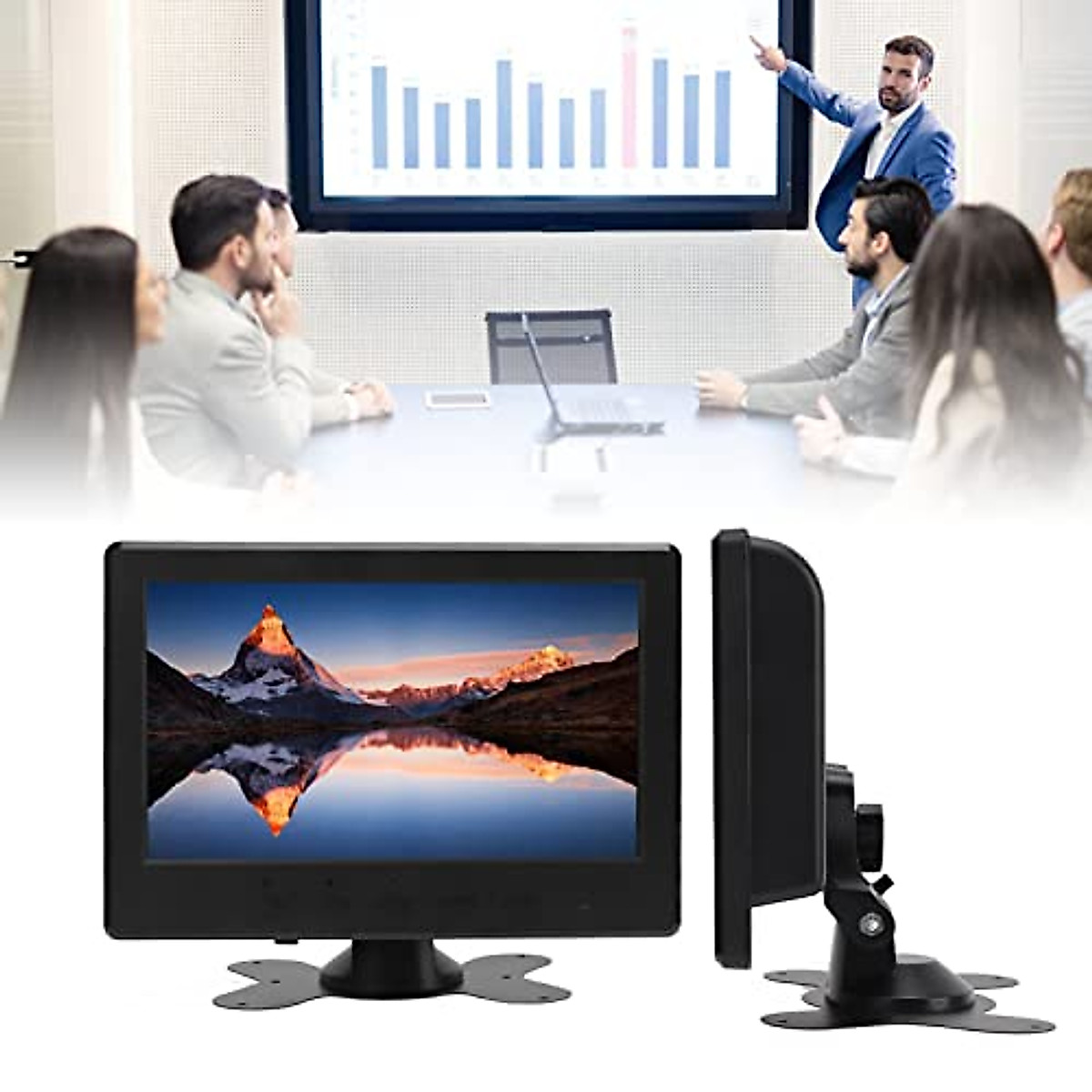 Akozon LED Color Video, 7 Inch TFT LED Monitor with VGA HD Multimedia AV BNC USB DC Input Portable HD Color Display with Speaker Remote Control 100‑240V(US Plug)