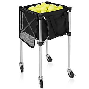 AKOZLIN Tennis Ball Hopper with Wheels Holds 150 Balls Tennis Ball Cart Sports Teaching Cart Lightweight Aluminum Alloy