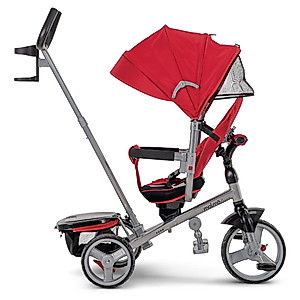 Huffy Malmö Luxe 4-in-1 Canopy Trike with Push Handle, Cup Holder & Rear Storage Red