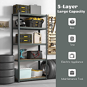 Giantex 5-Tier Storage Utility Shelves, Metal Garage Shelving Unit w/Adjustable Height, Anti-tipping Devices, 2000 LBS Total Load Capacity, Heavy Duty Display Rack for Shop, Kitchen (1, Gray)