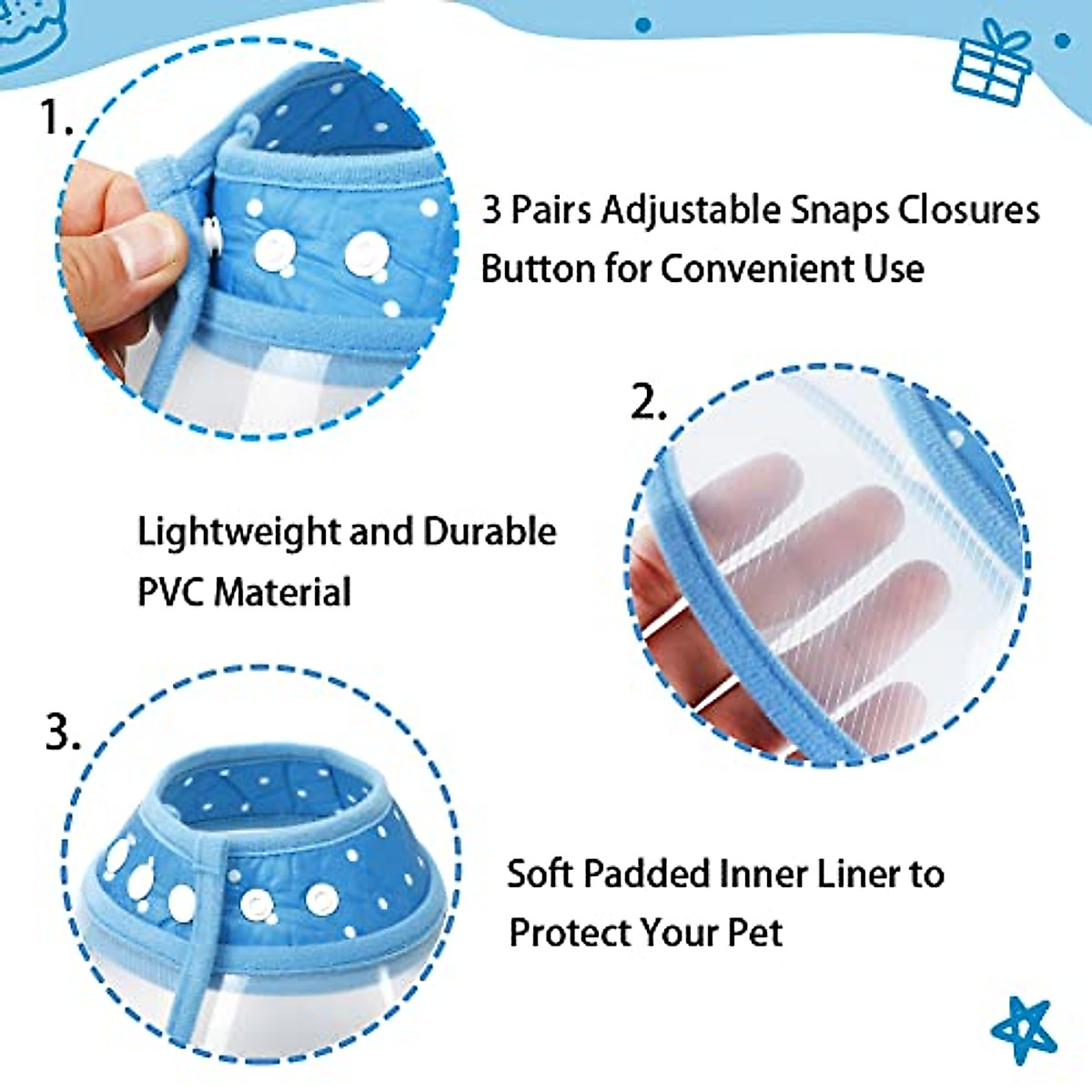 Vivifying Dog Cones for Small Dogs, Adjustable 5.7-8in Pet Cone, Lightweight Recovery Elizabethan Collar for Cats, Puppies and Mini Dogs (Blue)