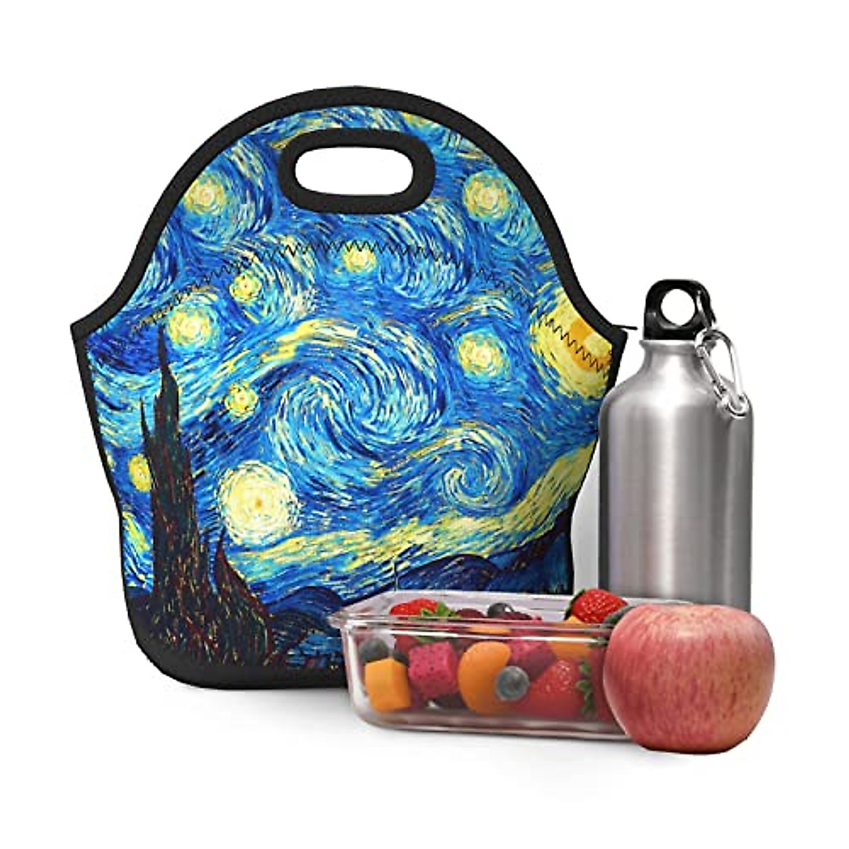 The Starry Night Neoprene Lunch Bag, Insulated Lunch Box for Women, Reusable Lunch Tote Bags with Zipper for Work School Picnic Organizer