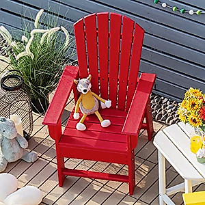 Giantex Adirondack Chair, Kids HDPE Patio Chair Lawn Chair with Ergonomic Backrest for Deck, Porch, Backyard, Poolside, Indoor, Weather Resistance Toddler Outdoor Chair (1, Red)