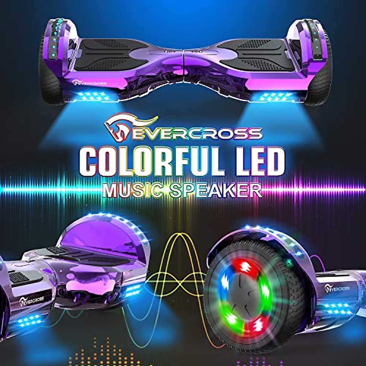 EVERCROSS Hoverboard, Self Balancing Scooter Hoverboard with Seat Attachment, 6.5" Hover Board Scooter with Bluetooth Speaker & LED Lights, Hoverboards Suit for Kids