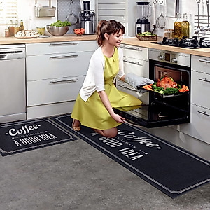 Carvapet 2 Pieces Non-Slip Kitchen Mat Set Rubber Backing Doormat Runner Rug Set, Fruit Design (Grey 15"x47"+15"x23")