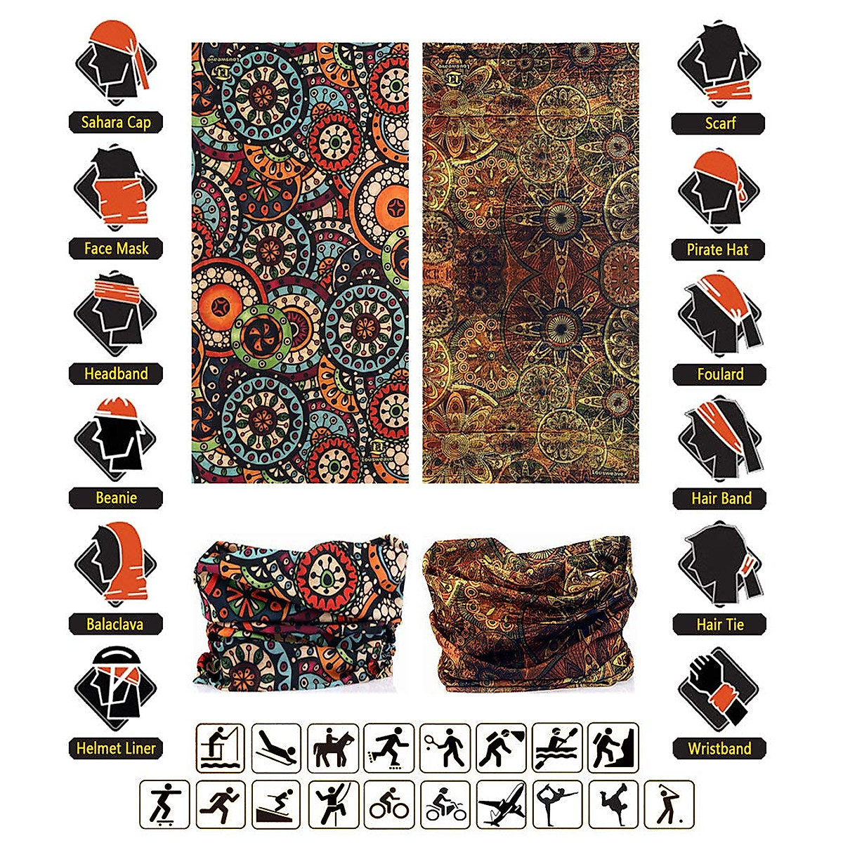 VANCROWN Head Wrap Headband Headwear Neck Gaiter Face Mask Magic Scarf Balaclava Bandana