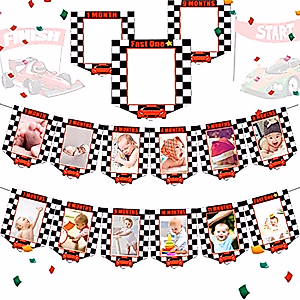 JeVenis Racing Car First Birthday Banner Fast One Birthday Party Decoration Supplies Fast One Birthday Decoration Racing Car Photo Banner