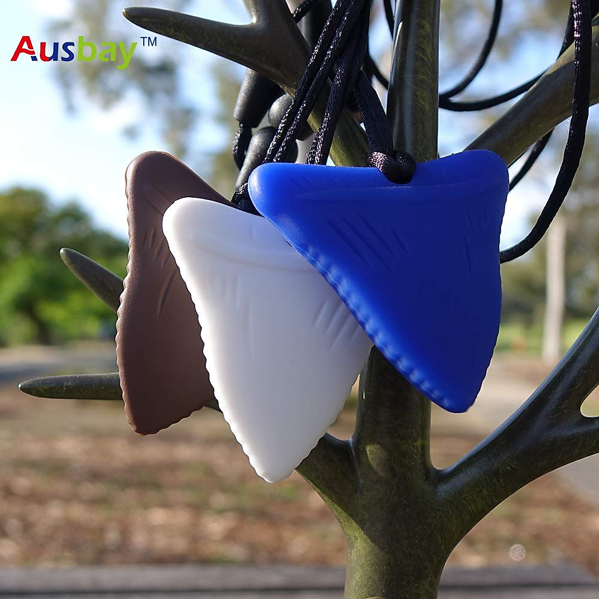 Ausbay Sensory Chew Necklaces, Silicone Shark Tooth Pendant Chewable Jewelry for Boys, Girls, Kids, Adults with Anxiety, SPD, ADHD, Teething, Autism, and Oral Motor Needs(3 Pack)