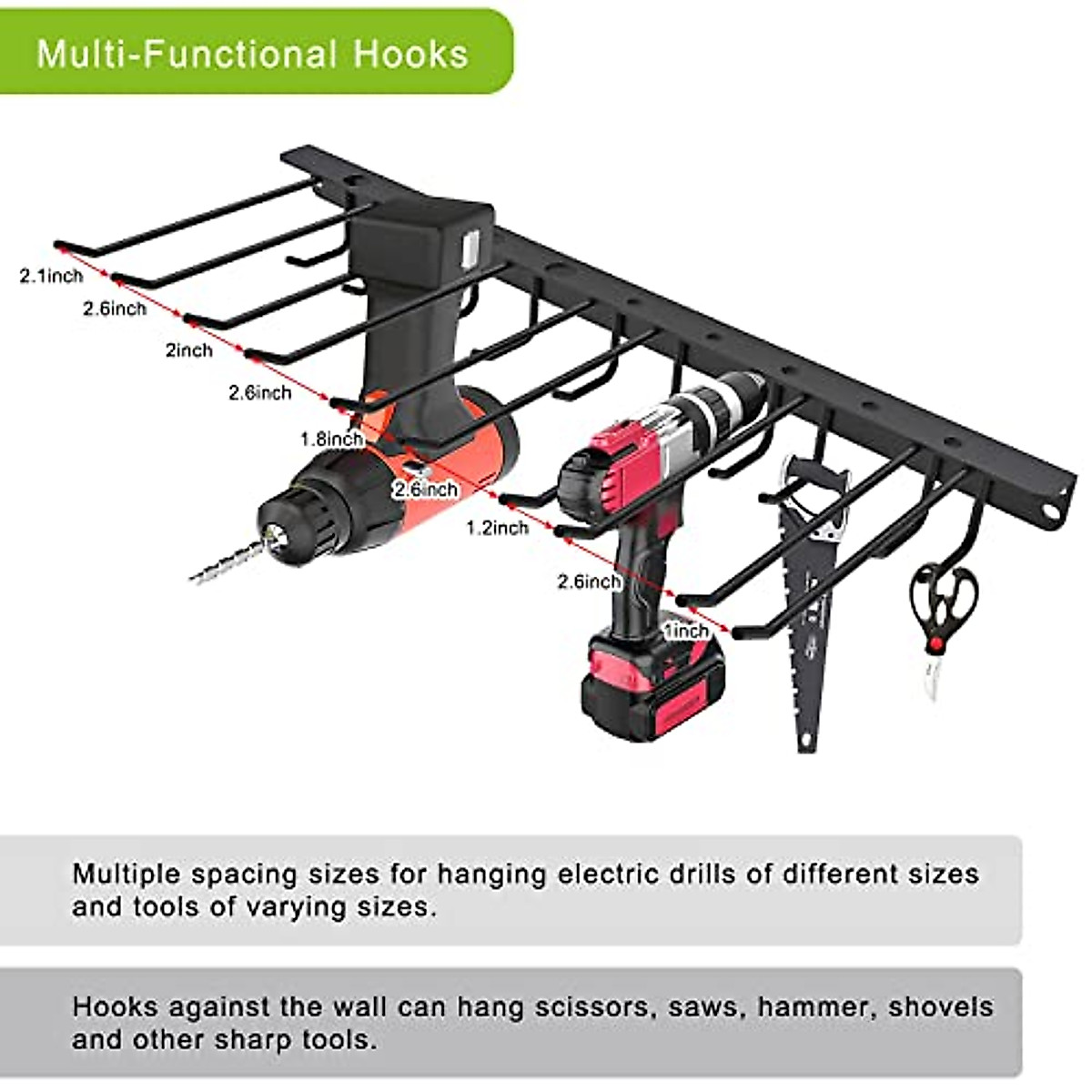 Dolibest 2PCS 16''x 38'' Heavy Duty Wall Mount Garage Shelf, Sturdy Garage Wall Shelving with Power Tool Storage, Wall Mounted Garage Storage Rack, Metal Floating Wall Shelves, Power Tool Storage