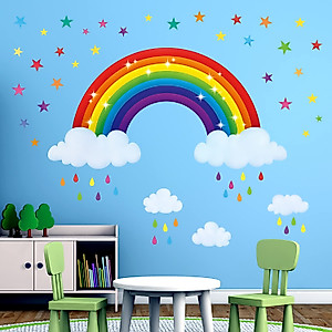 BASHOM BS-114 Rainbow Wall Decals Colorful Star Stickers for Girls Kids Baby Bedroom Nursery Living Room Peel and Stick Removable Decor Decorations Room Art Toddler Wallpaper playroom Cloud Boys