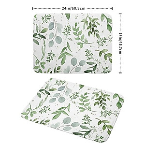 Green Leaves Dish Drying Mat 18x24 inch Microfiber Spring Leaf Dish Drainer Mat with Hanging Loop Absorbent Watercolor Plant Dish Draining Mats Reversible Leaves Drying Pad for Kitchen Counter Sink