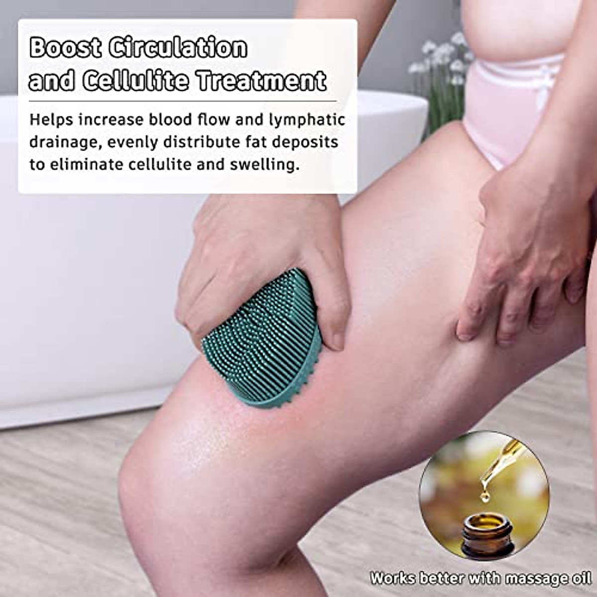 FREATECH Silicone Body Scrubber - Dual-sided Bath Shower Loofah Body Cleansing Brush for Gentle Exfoliation and Massage, Hygienic and Easy to Clean, for Men, Women and Kids, All Skin Types, Green