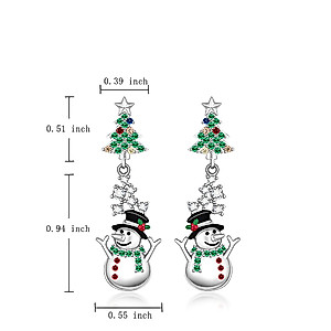 Christmas Tree Snowman Earrings for Women Sterling Silver Tree with Star Holiday Dangle Drop Earrings Winter Colorful CZ Xmas Gift
