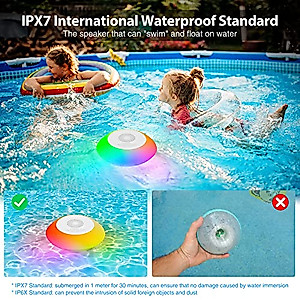 Bluetooth Speakers with Colorful Lights - Portable Pool Speaker IPX7 Waterproof Floating with 8 Modes - Built-in Mic HD Stereo Sound Hands-Free Wireless Hot Tub Speaker for Shower Home Outdoor