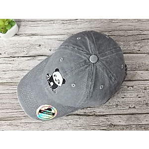 Hepandy Embroidered Panda Bear Baseball Hat for Men Women Kids, Washed Grey Embroidery Snapback Cap Trucker Hat Adjustable Dad Hats