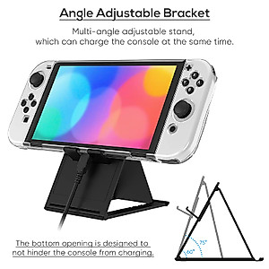 YUANHOT Accessories Bundle Compatible with Switch OLED Including Carrying Case Bag, Protective Case Cover, Tempered Glass Screen Protector, Holder Stand, 12 Game Slots and 8 Thumb Grip Caps – Black