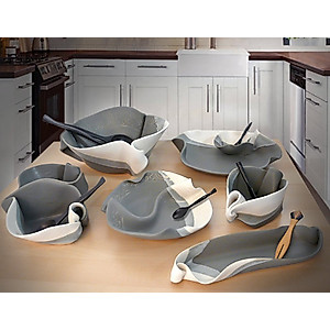 Contemporary Twist Chip and Dip Tray Dish in Grey White, Handmade Pottery